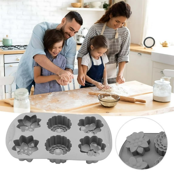 Food-Grade Silicone 6-Cavity Cake Mold, Nonstick Flexible Baking Pan ...