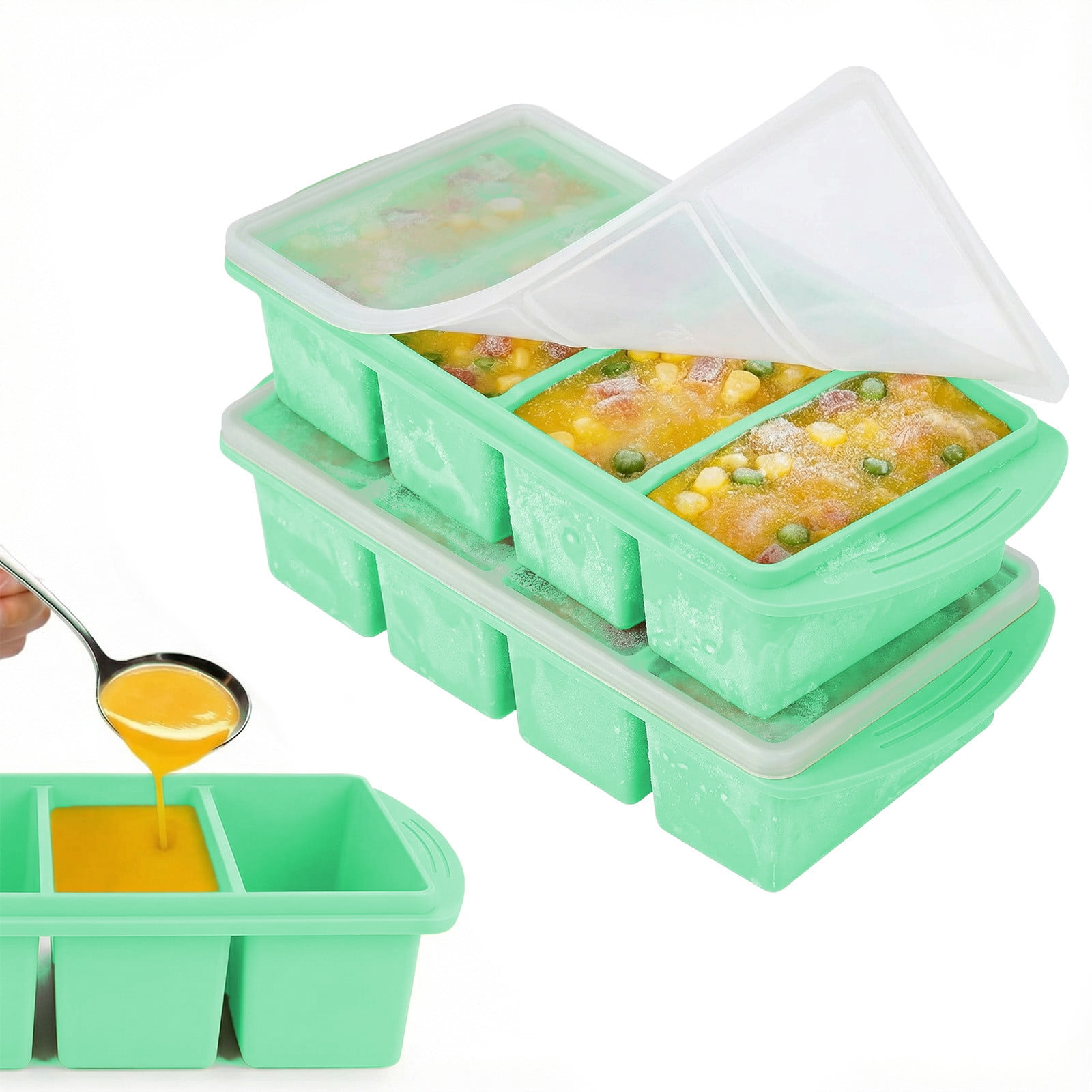 Food-Grade Silicone Freezer Molds, Soup Ice Cube Tray with Lid ...