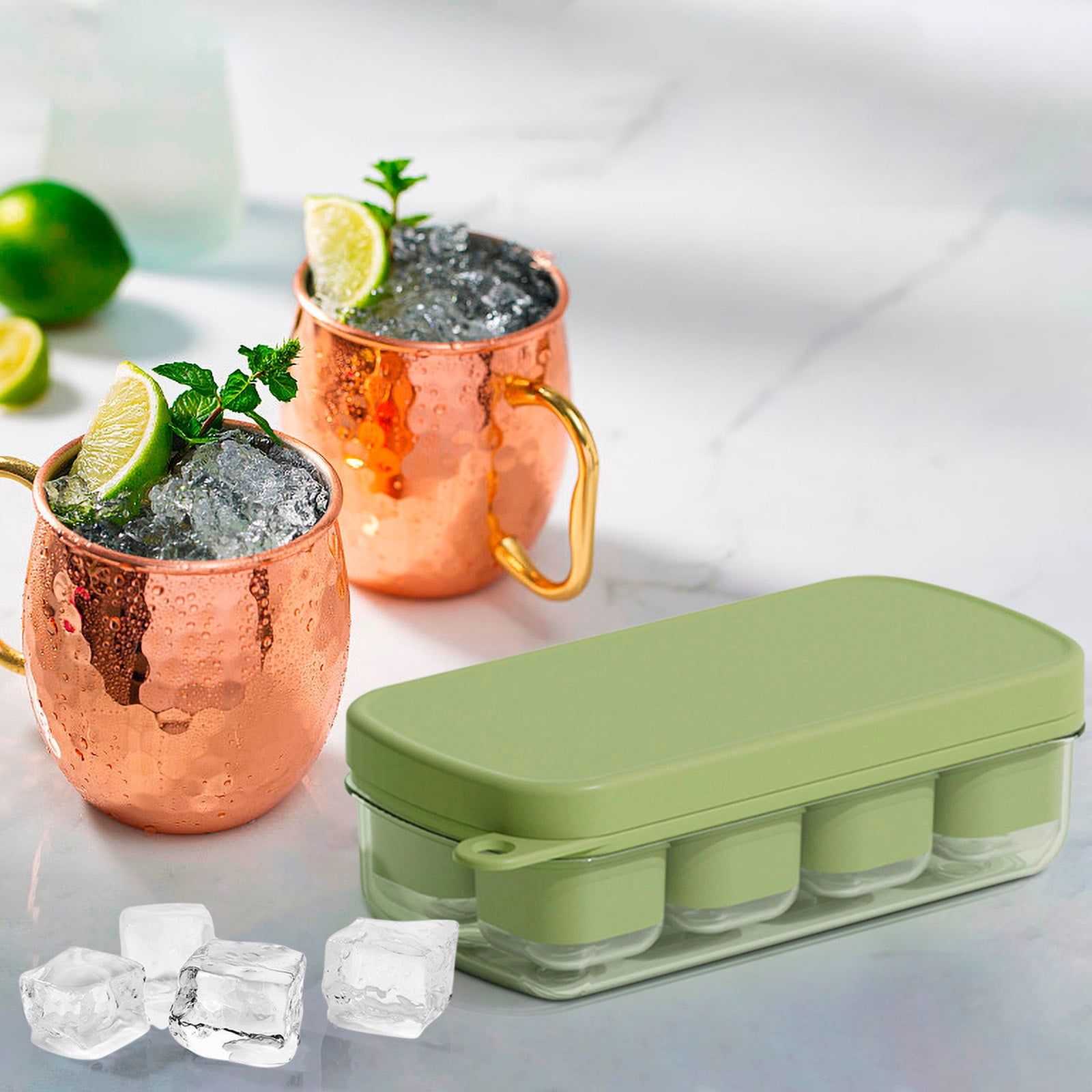 Food-Grade Silicone Ice Cube Tray with Leak-Proof Lid | 8-Cube Mold for ...