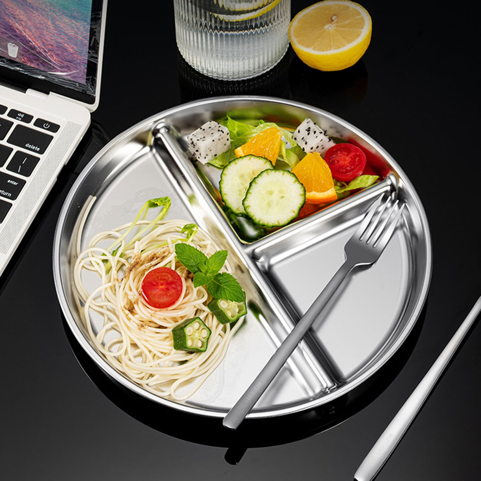 Food Grade Thickened Edge Round Food Plate Stainless Steel 3 Grids ...