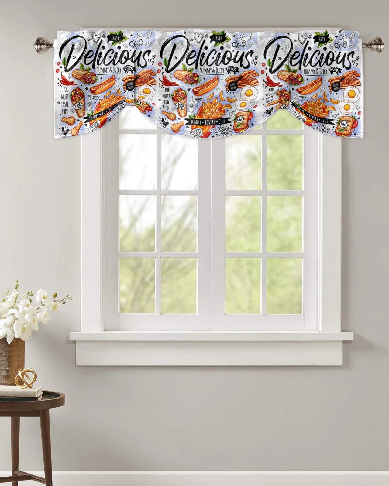 Food Graffiti Hot Dog Bacon Kitchen Curtains Balcony Adjustable Roman ...