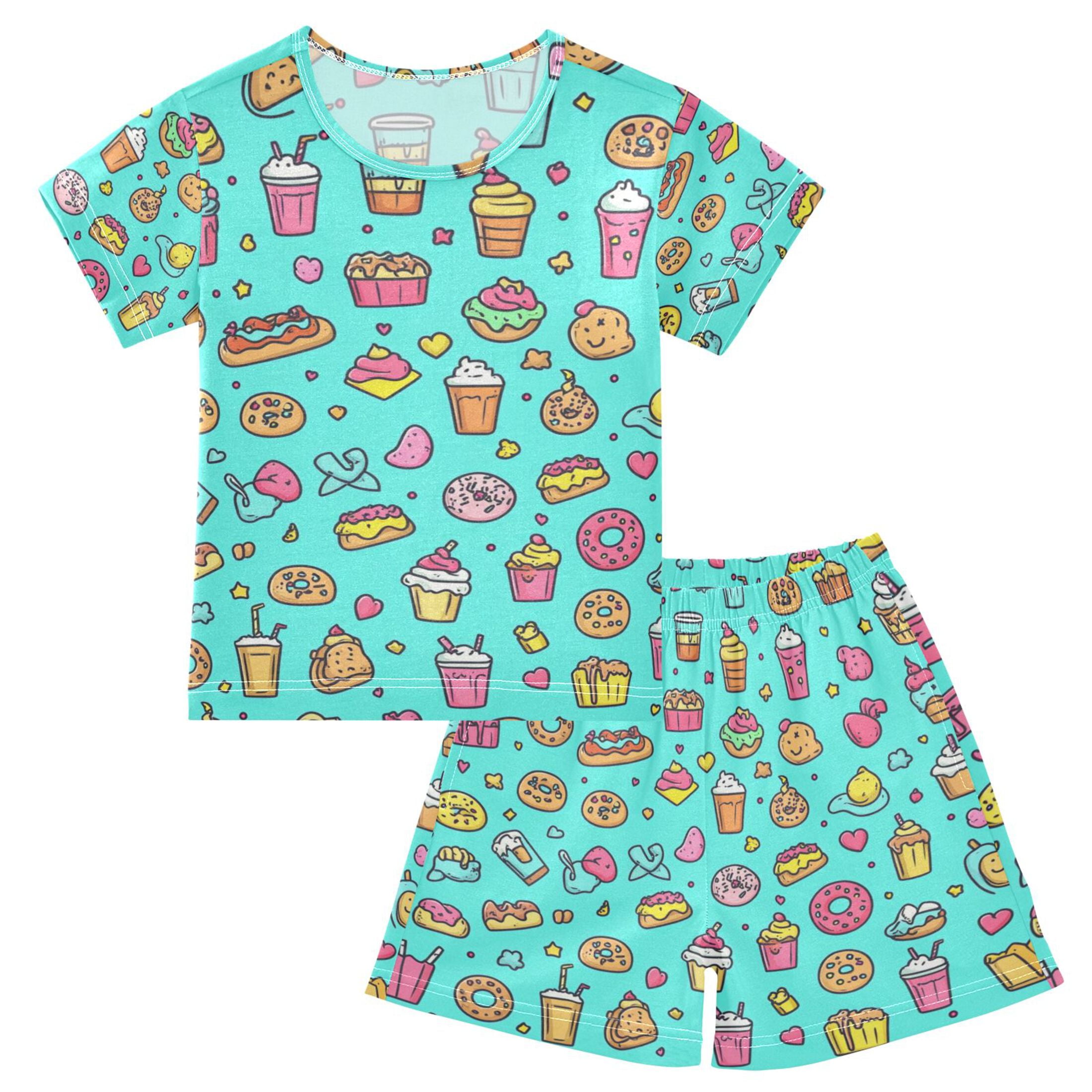 Food Icon Summer Pajama Set Soft Cotton Short Sleeve Sleepwear 2PCS ...
