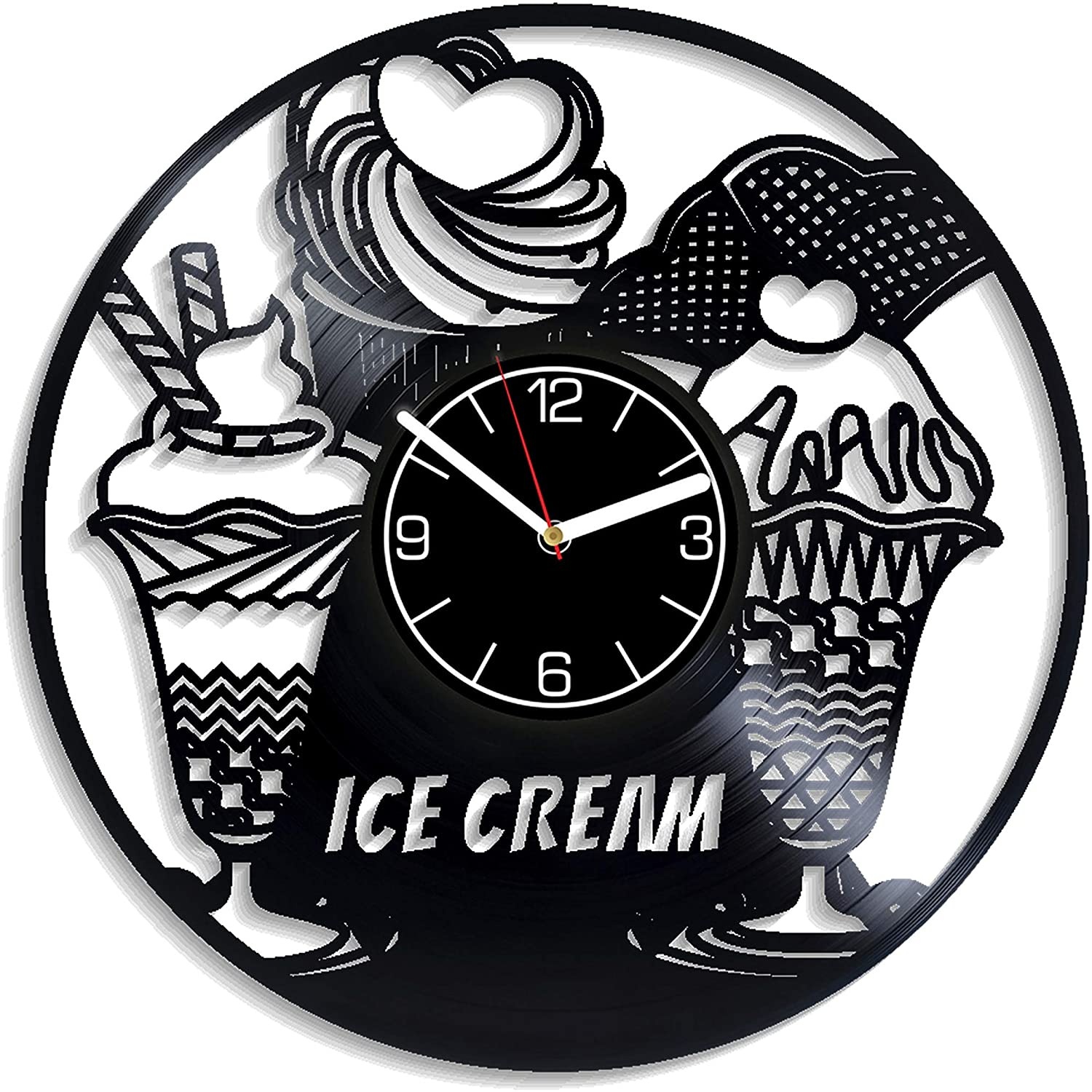 Food Kitchen Decoration 12 inch Wall Clock Xmas Gift Ice Cream Vinyl ...