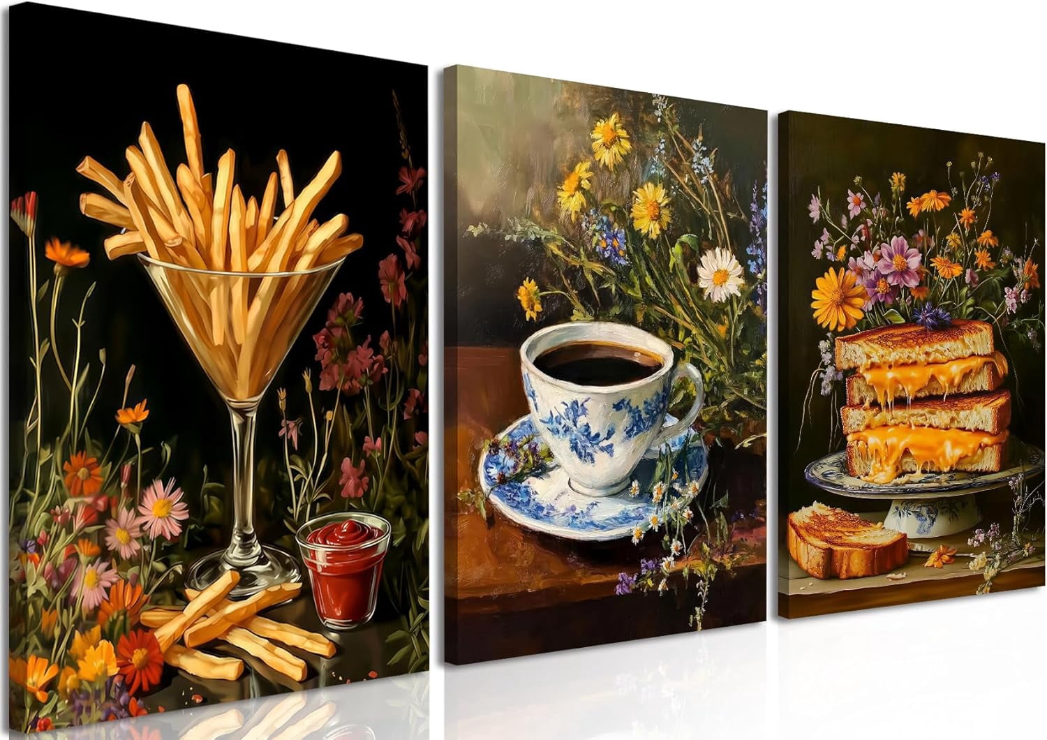 Food Kitchen Wall Art, Colorful Dining Room Cheese Coffee Fries Wall ...
