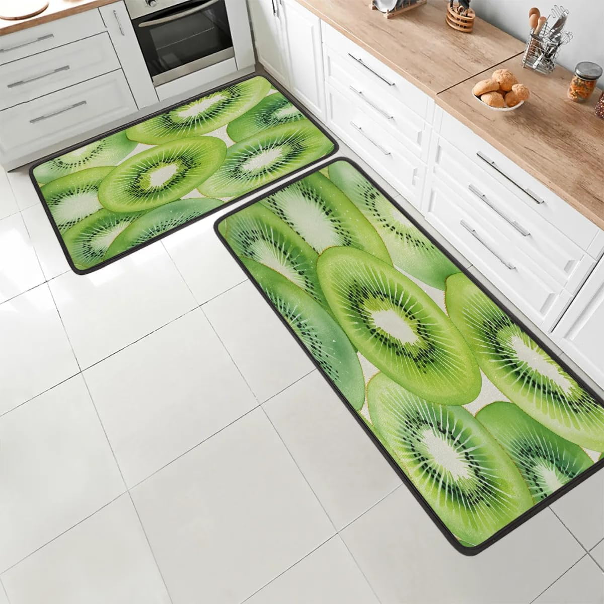 Food Kiwi Pattern Kitchen Mat Set of 2 Non-Slip Washable Kitchen Rugs ...
