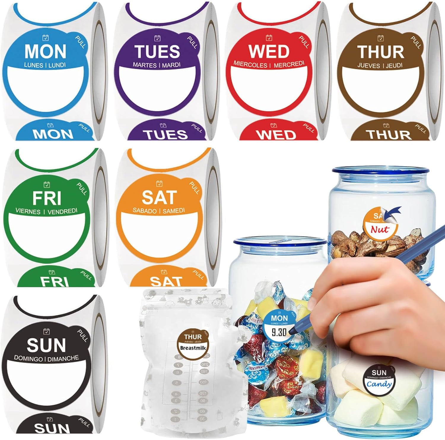 Food Labels Stickers 7 Day of The Week, Removable Day Label Peel Tab ...