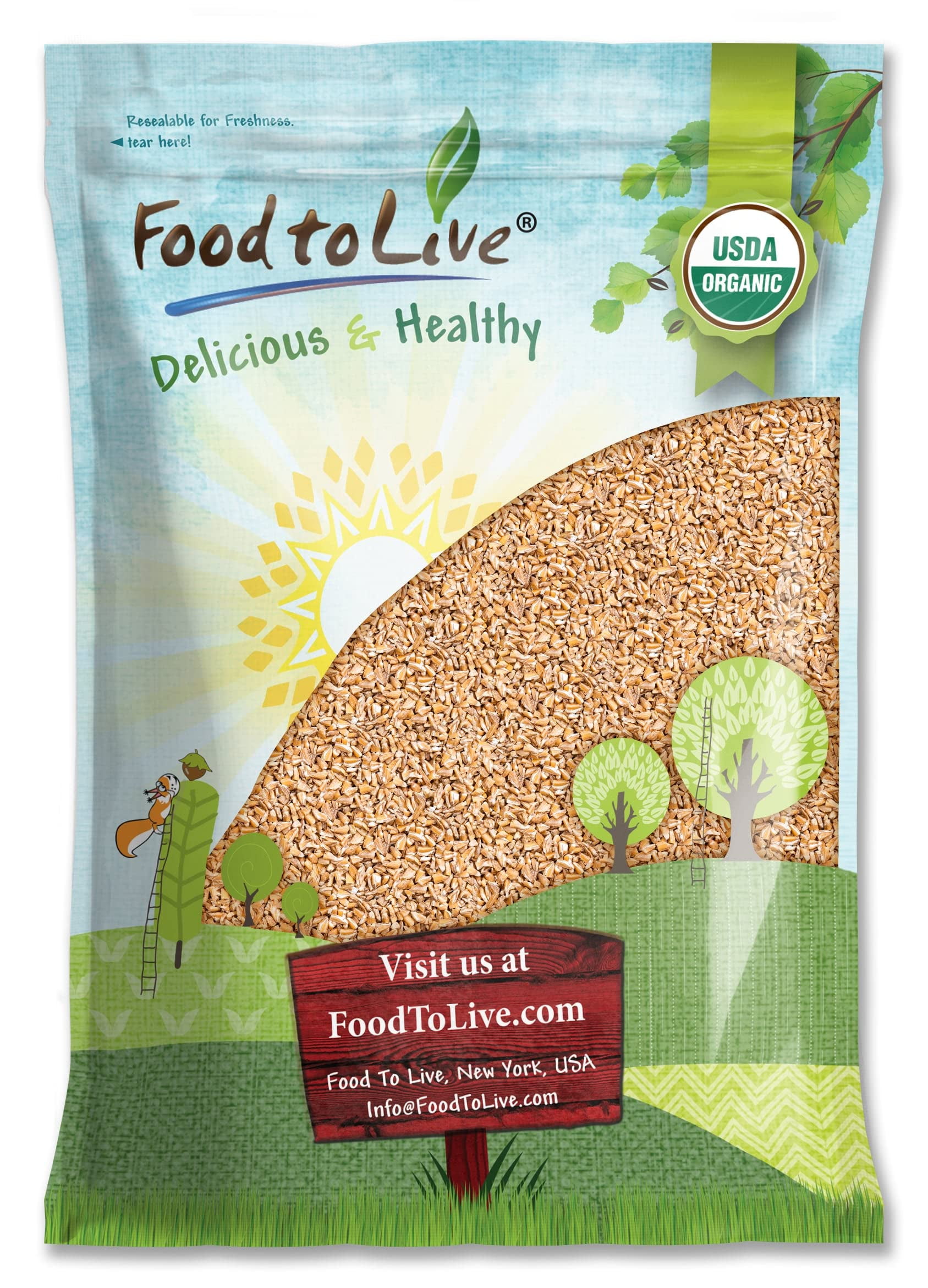 Food to Live Organic IFF17 Italian Steel Cut Pounds - Non-GMO, Cracked Pearled Wheat Grain, Non ...