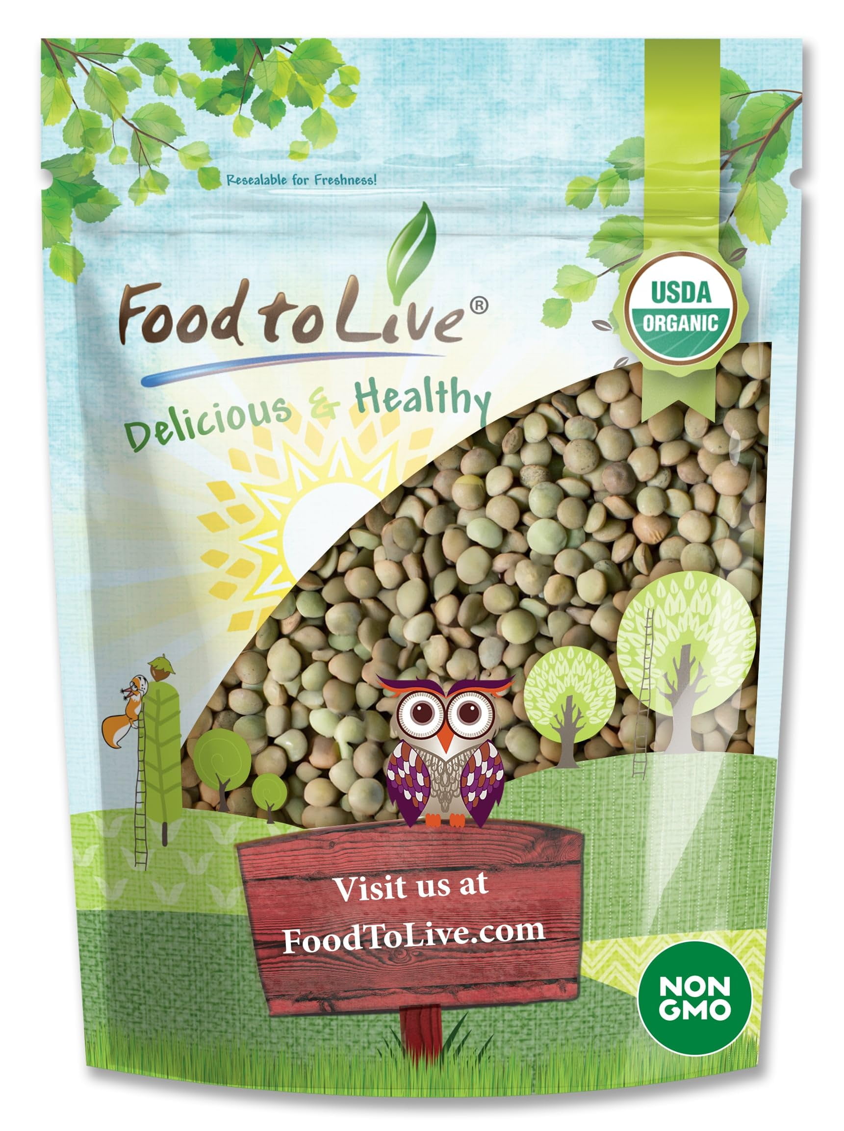 Food to Live Organic Whole Green SMRLentils, 5 Non-GMO, Dried Raw Beans ...