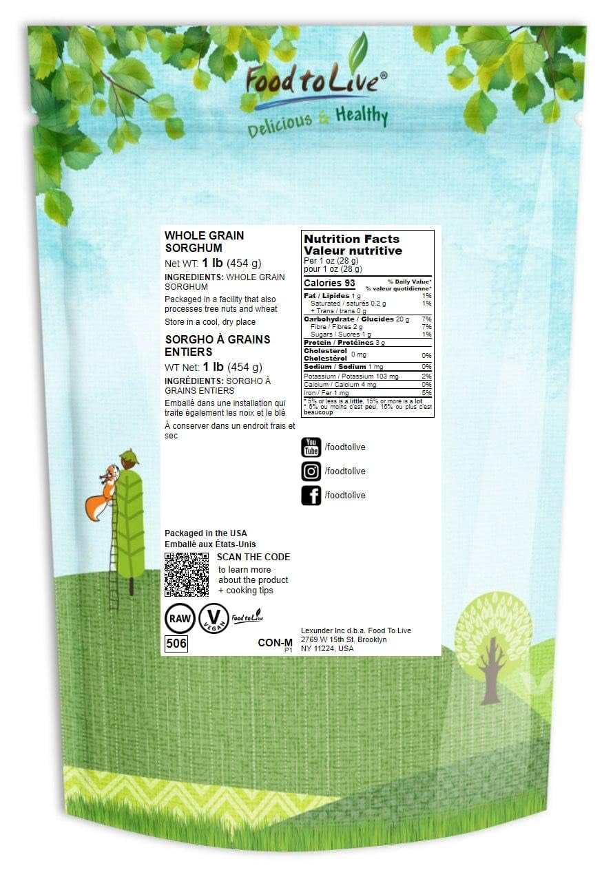 Food to Live SCH4 Whole Grain Sorghum, 1 Pound - Premium White Groats ...