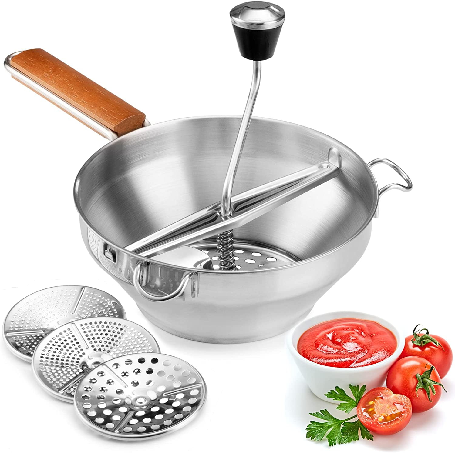 Bezrat Food Mill Stainless Steel with 3 Food Grinder Discs(Wooden ...