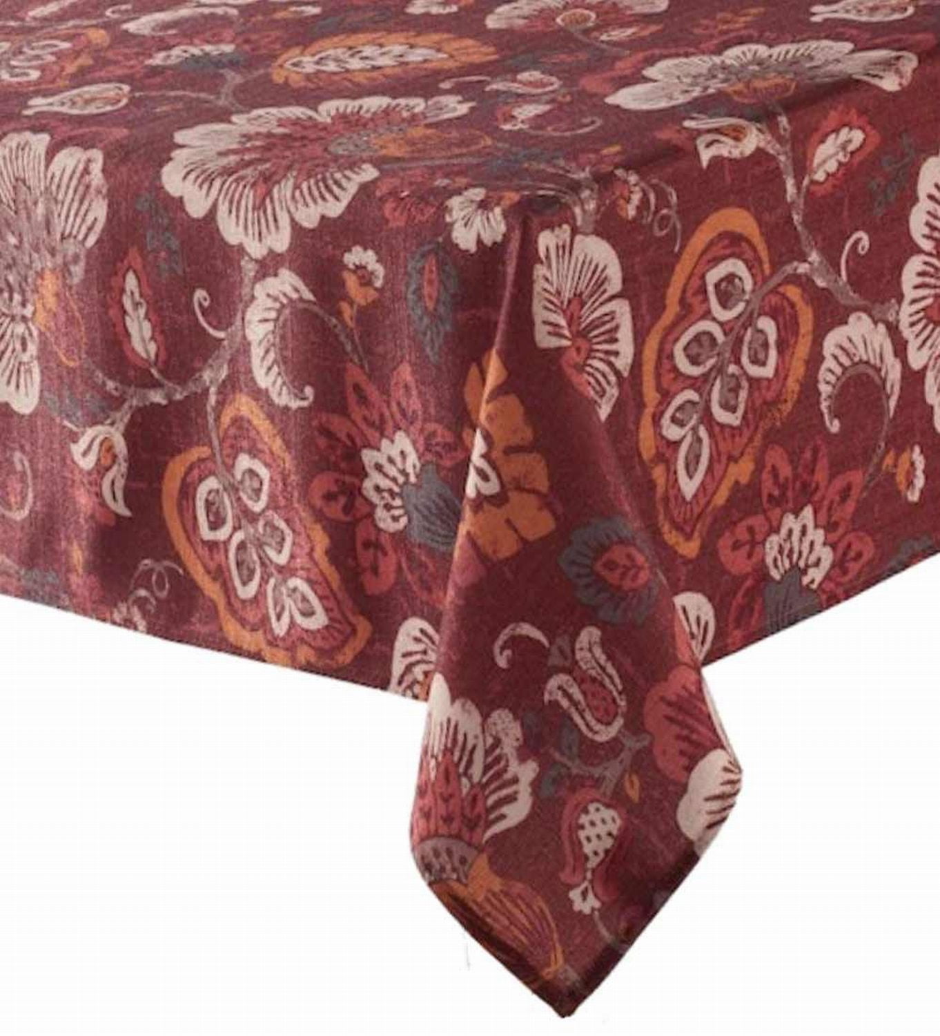Food Network Brown Floral Jacobean Bloom Tablecloth, Fabric Table Cloth ...