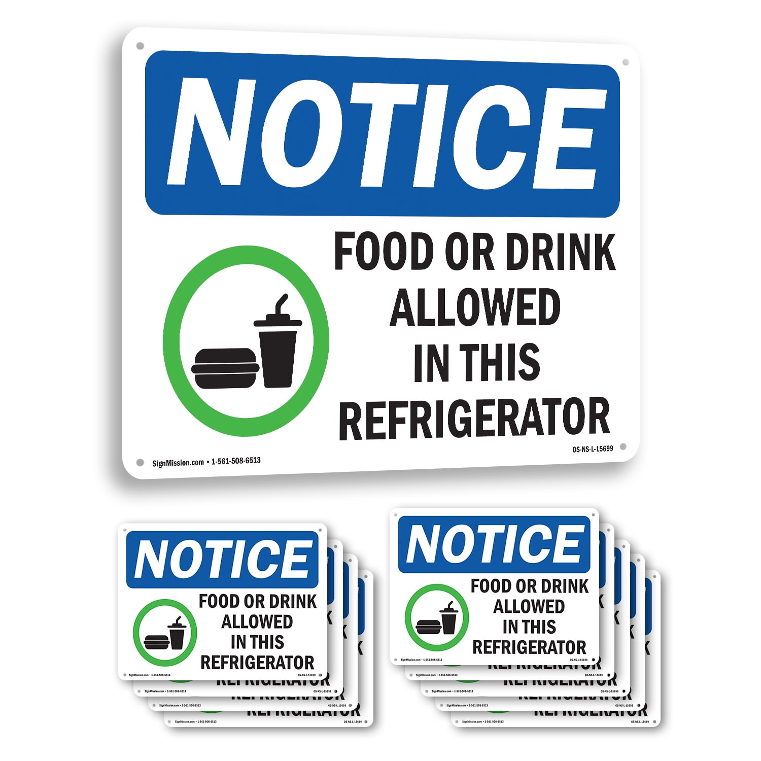 Food Or Drink Allowed In This Refrigerator OSHA Notice Aluminum Sign 10 ...