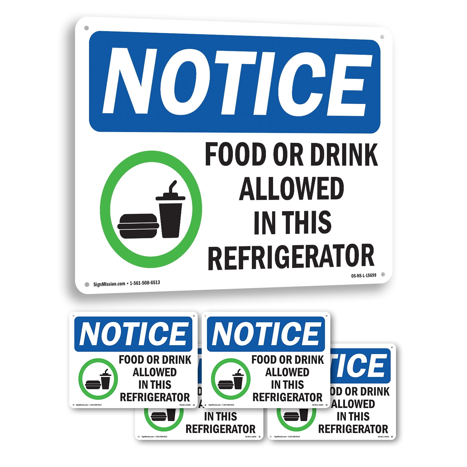 Food Or Drink Allowed In This Refrigerator OSHA Notice Rigid Plastic ...