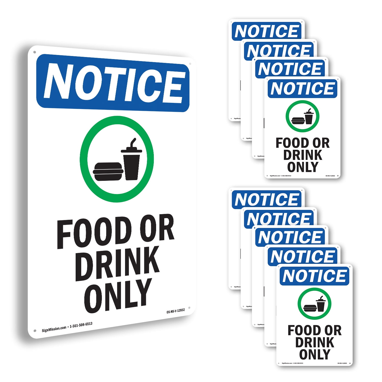 Food Or Drink Only OSHA Notice Aluminum Sign 24 Inch x 18 Inch - 10 ...