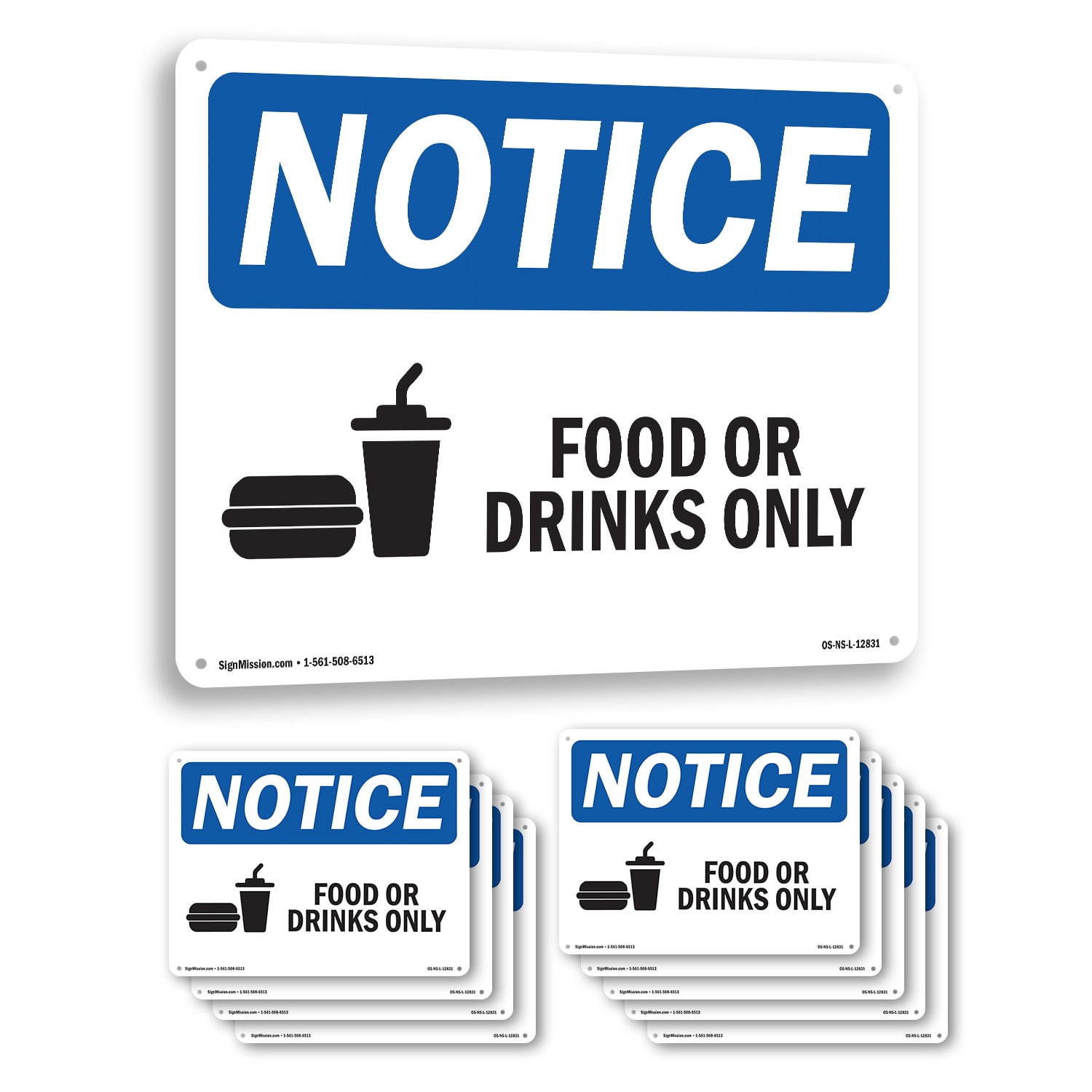 Food Or Drink Only OSHA Notice Rigid Plastic Sign 24 Inch x 18 Inch ...