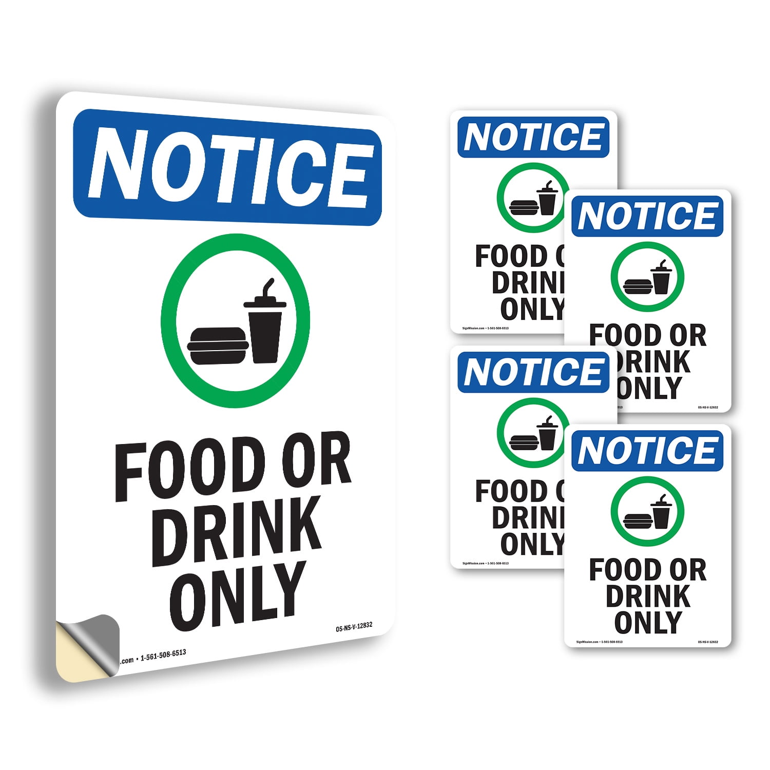 Food Or Drink Only With Symbol OSHA Notice Vinyl Decal Label 7 Inch x 5 ...