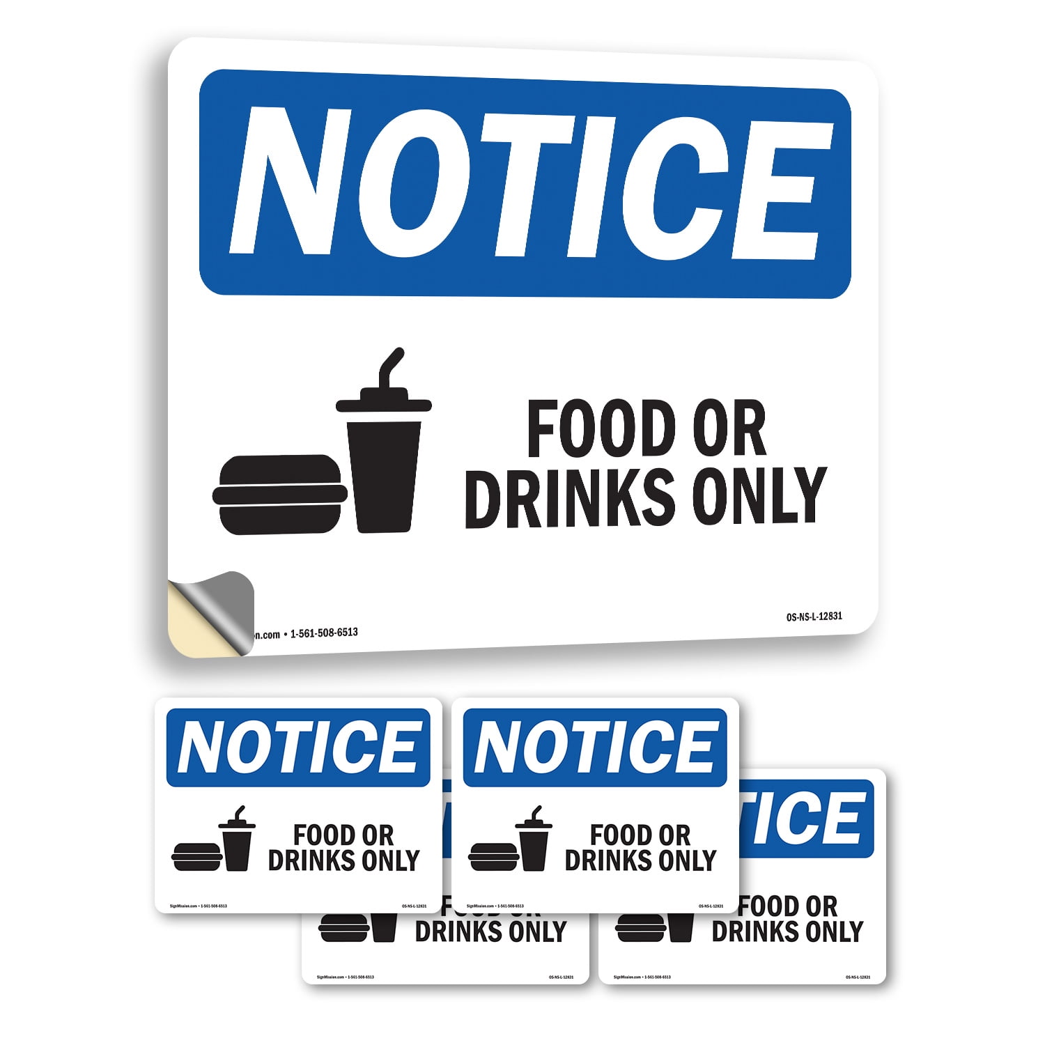 Food Or Drink Only With Symbol OSHA Notice Vinyl Decal Label 7 Inch x 5 ...