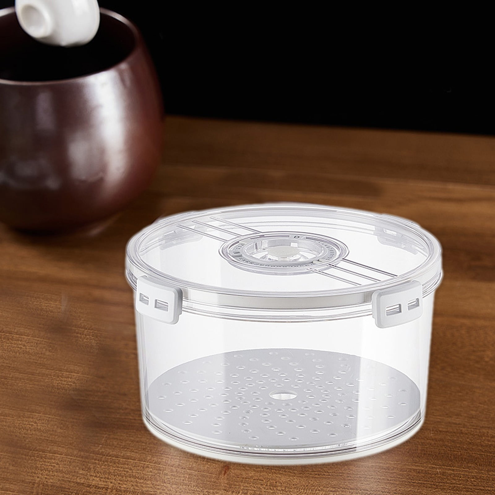 Food Organizer Round Storage Box 8.86in Transparent Round Bin with Dual ...