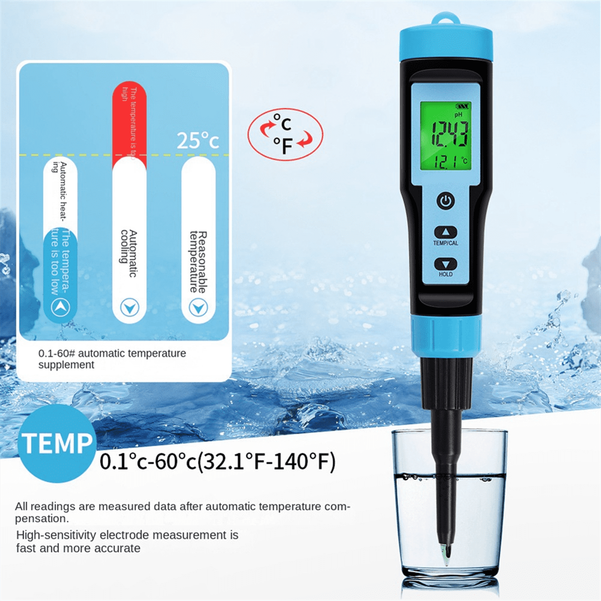 Food PH Meter 0.00-14.00PH High Accuracy Temp PH Tester Sensor Acidity ...
