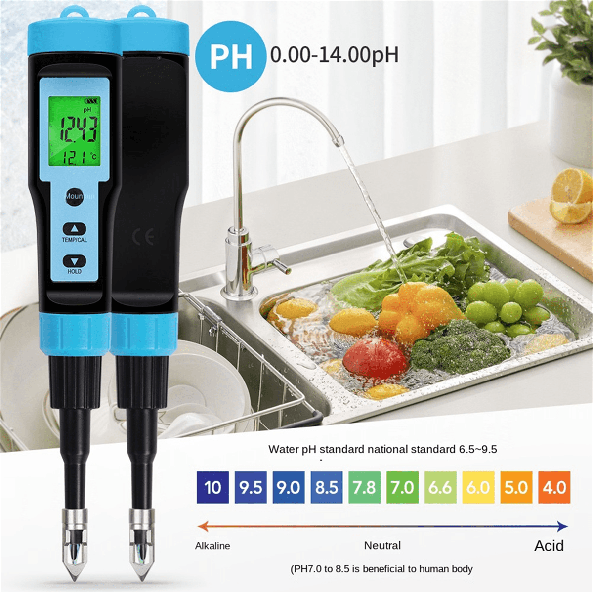 Food PH Meter 0.00-14.00PH High Accuracy Temp Tester Sensor Acidity ...