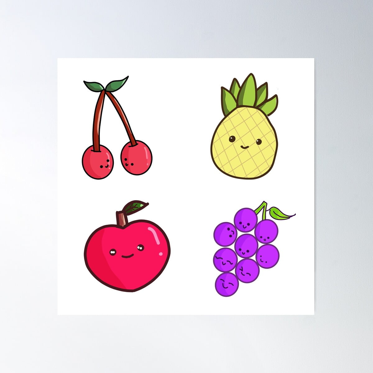 Food Pack - Doodle - Pineapple, Apple, Cherry, Grape Poster Wall Art ...