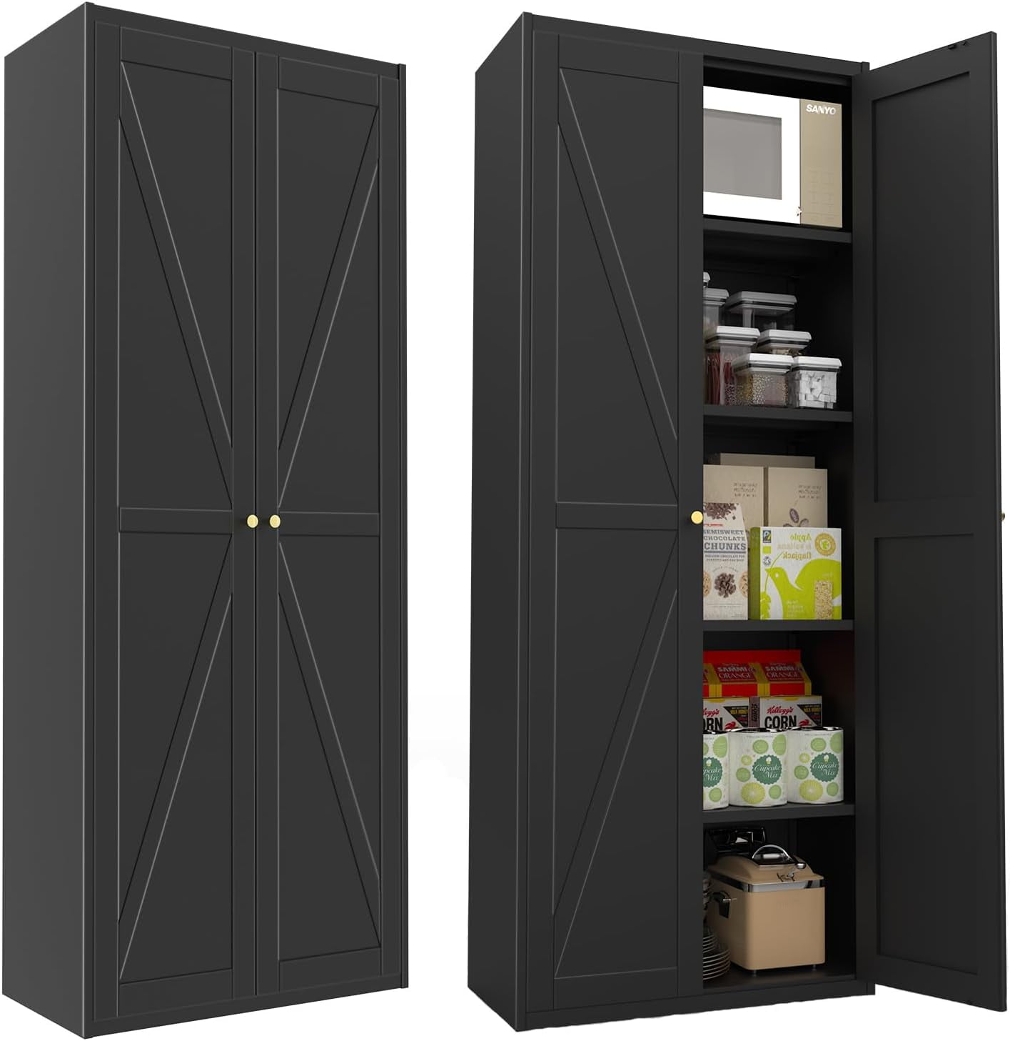 Food Pantry Cabinet, 71" Kitchen Pantry Storage Cabinets with Doors and ...