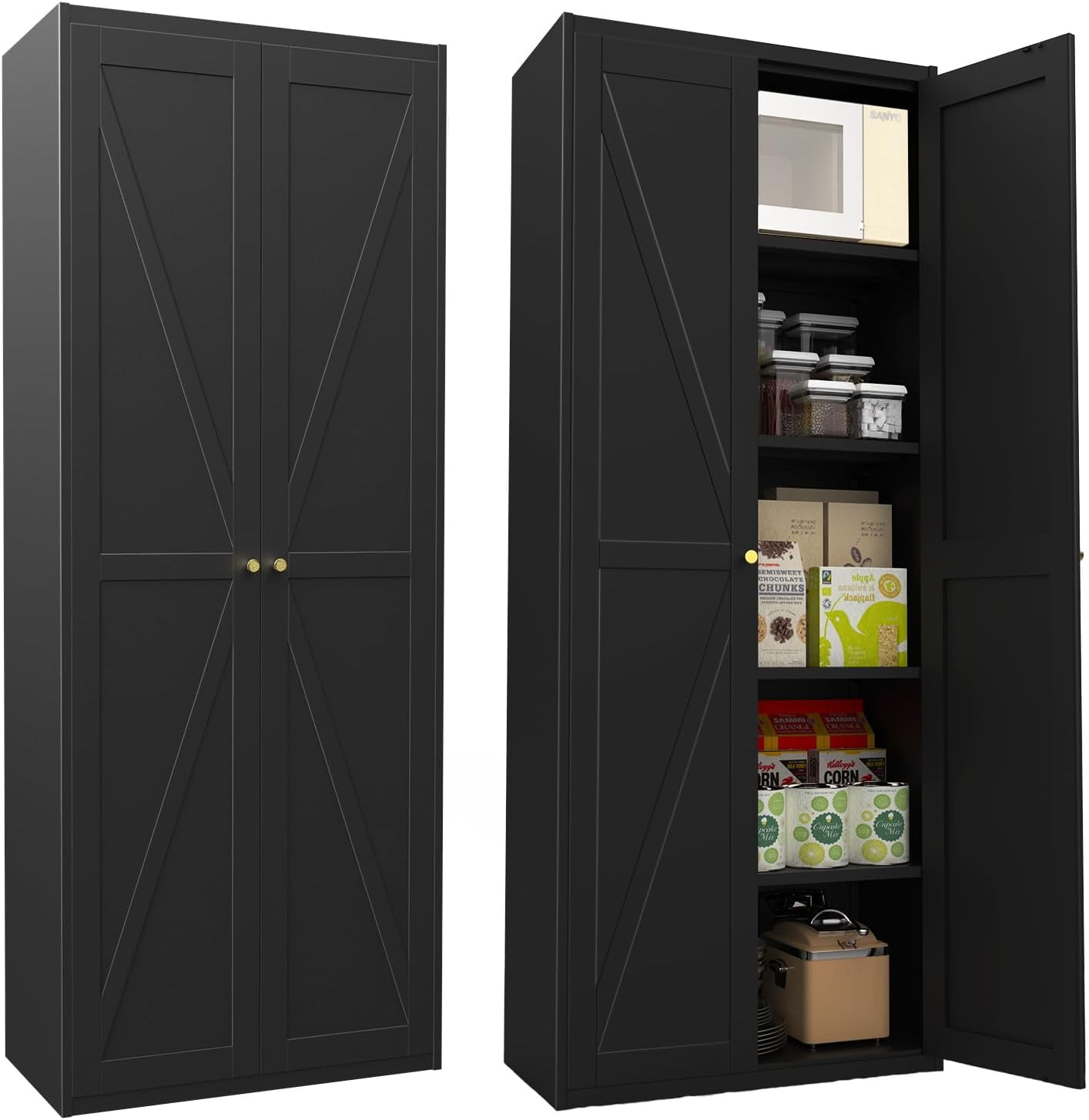 Food Pantry Cabinet, 71" Kitchen Pantry Storage Cabinets with Doors and ...