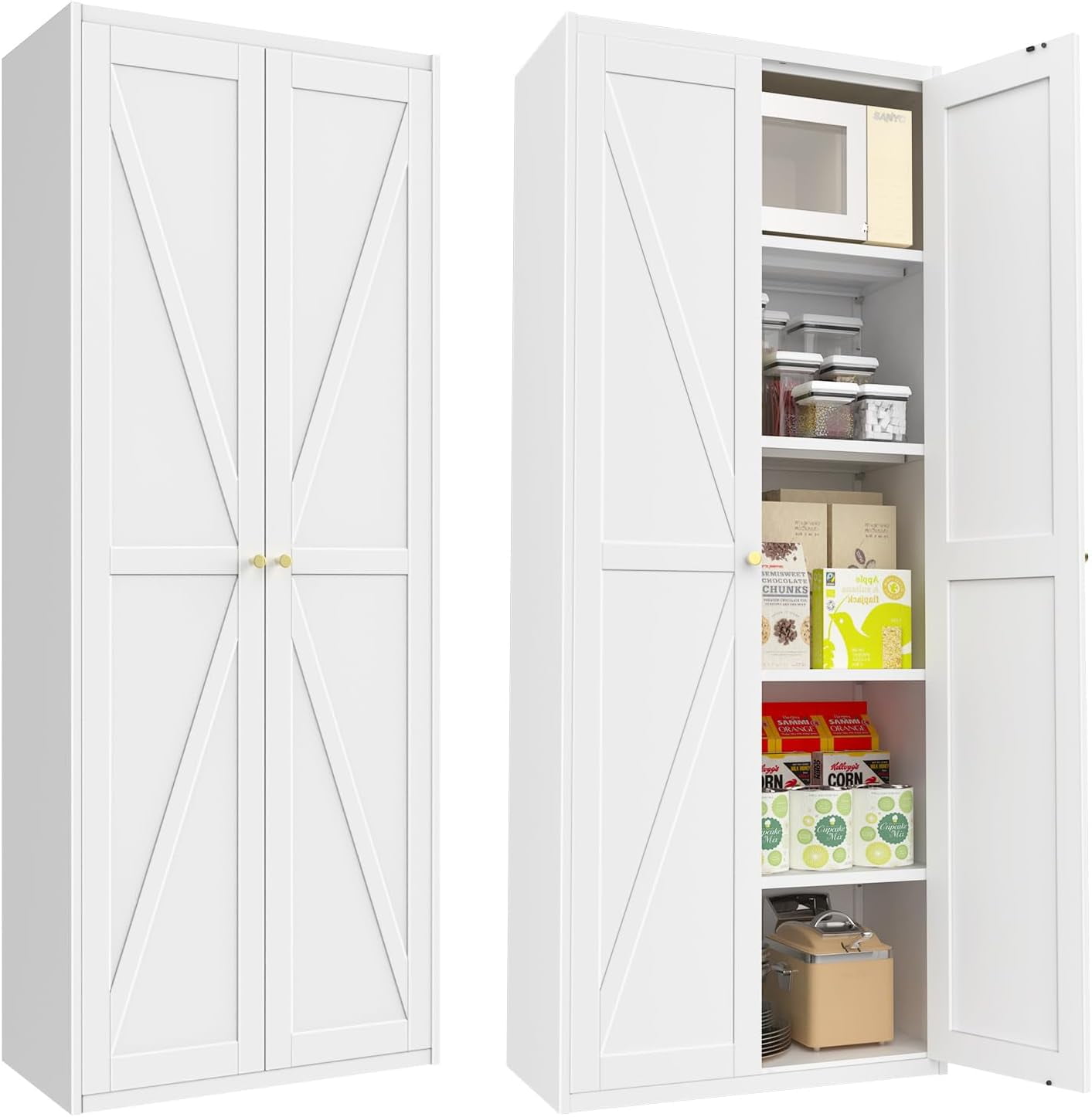 Food Pantry Cabinet, 71" Kitchen Pantry Storage Cabinets with Doors and ...