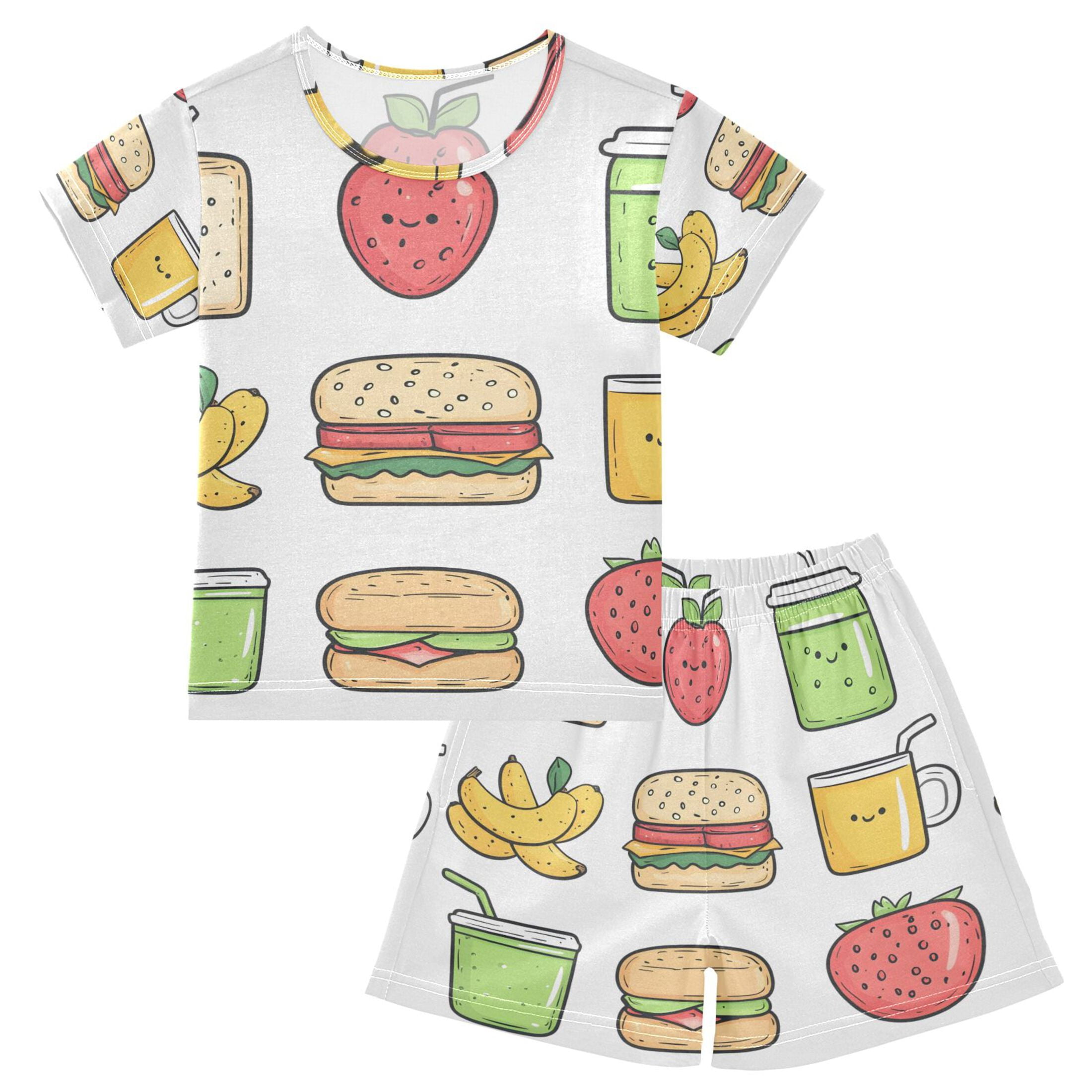 Food Pattern Summer Pajama Set Soft Cotton Short Sleeve Sleepwear 2PCS ...