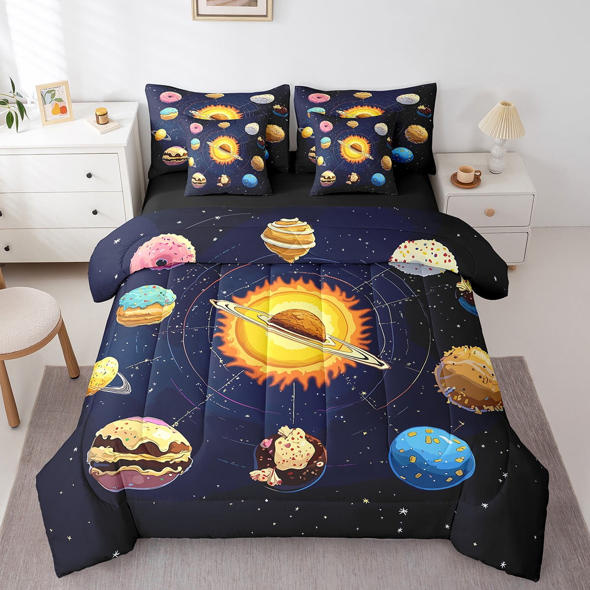 Food Planet Bed in a Bag King Size Comforter Set 7 Pieces,Cute Dessert ...