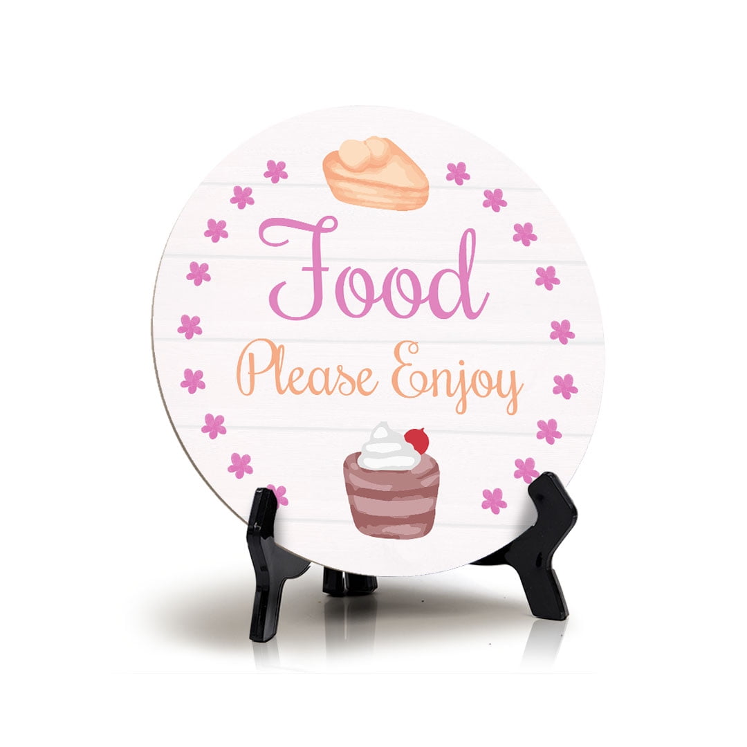 Food Please Enjoy Baby Shower Decoration Circle 5x5" Table Sign Home ...