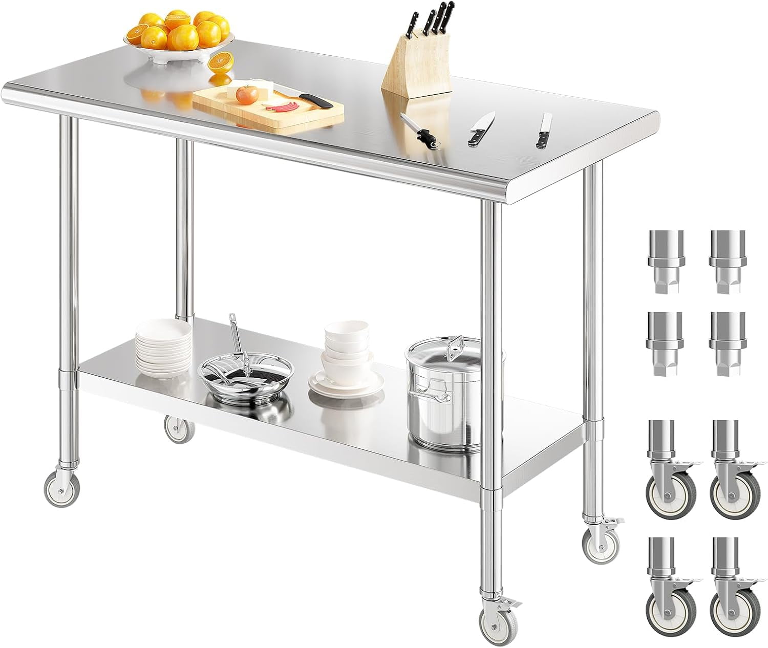 Food Prep Stainless Steel Table, Commercial Workbench with Caster Wheel ...