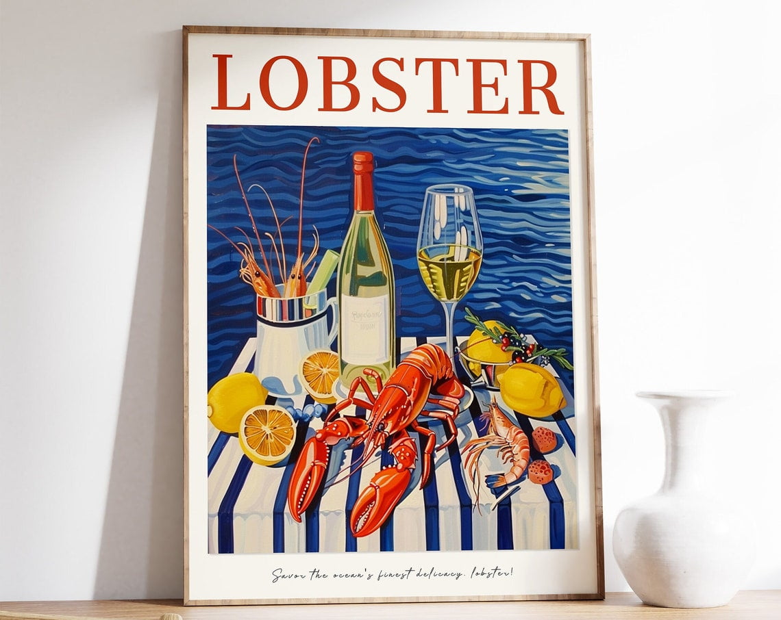 Food Print, Lobster Poster, Seafood Art, Seafood Decor, Vintage Food ...
