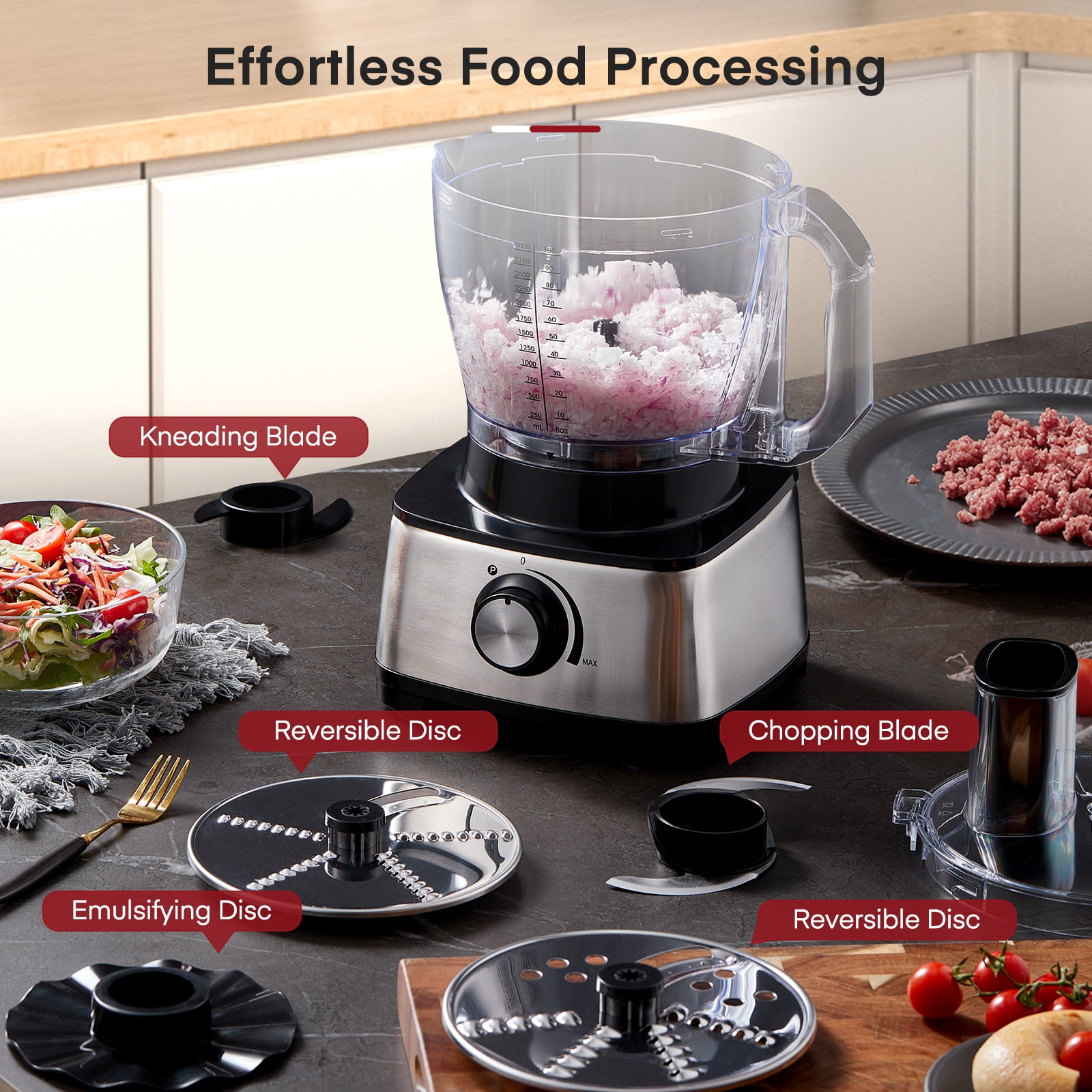 FOHERE Food Processor 14 Cup, 600W with 2016W Peak Motor, 6 Functions ...
