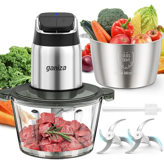 Food Processor, 2-Speed Chopper Meat Grinder with 8 Cup Stainless Steel ...