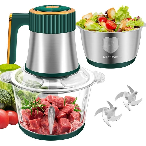 Food Processor, 5-Speed Electric Chopper, Meat Grinder with 2 Bowls (8 ...