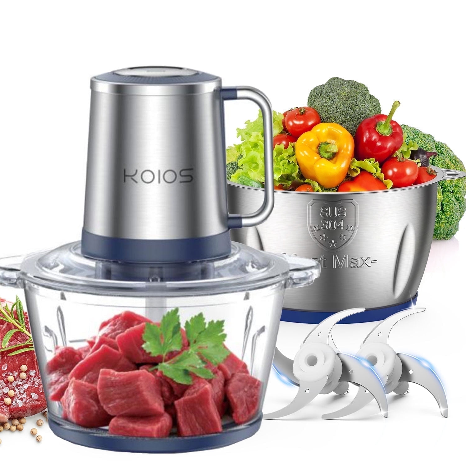 Food Processor, 500W Electric Meat Grinder Food Chopper with Two 8 Cup ...