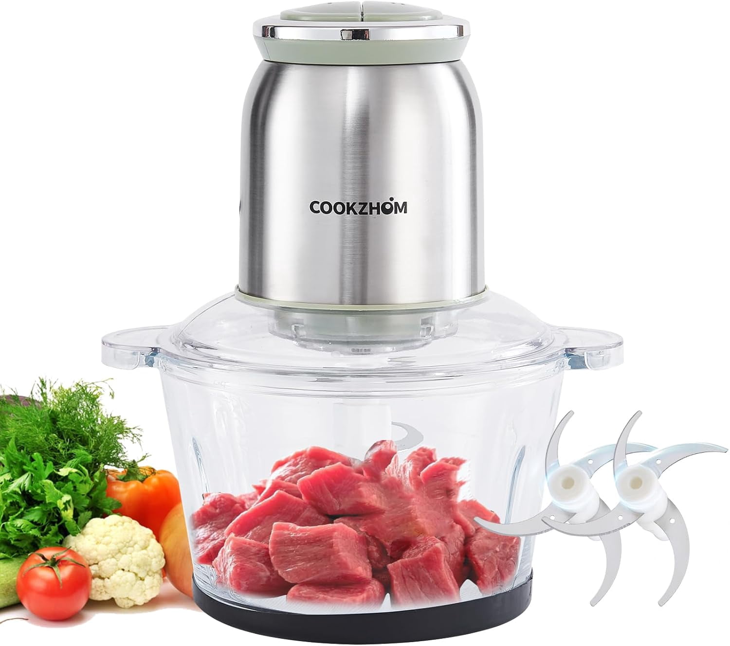Food Processor 8 Cup, 500W Electric Chopper,Meat Grinder with Glass ...
