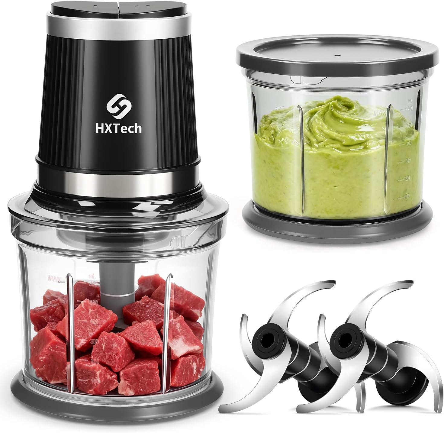 Food Processor, Electric Chopper with 2 Bowls (2 × 4 Cup) & Dual-Layer ...