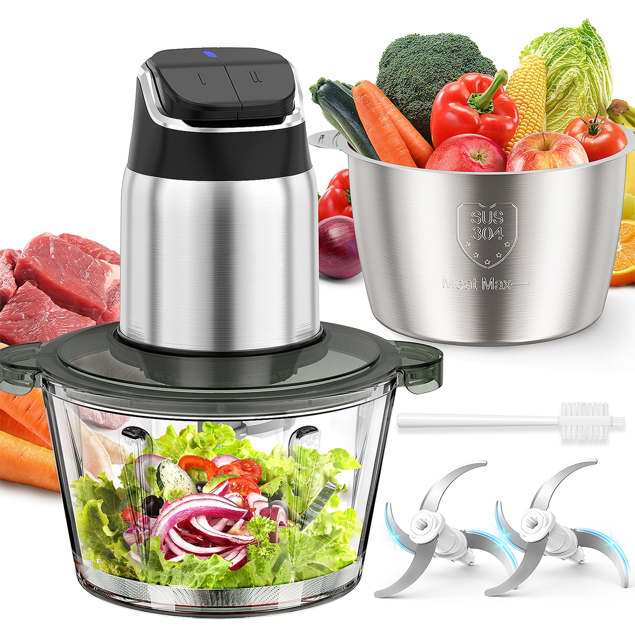 Food Processor, Electric Food Chopper, 8 Cup 2-Speed Meat Grinder with 4 Bi-Level Blades, Smart ...
