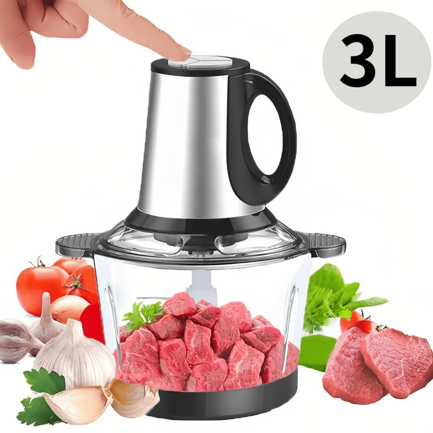 Food Processors,3L Electric Meat Grinder Food Chopper with Glass Bowl ...