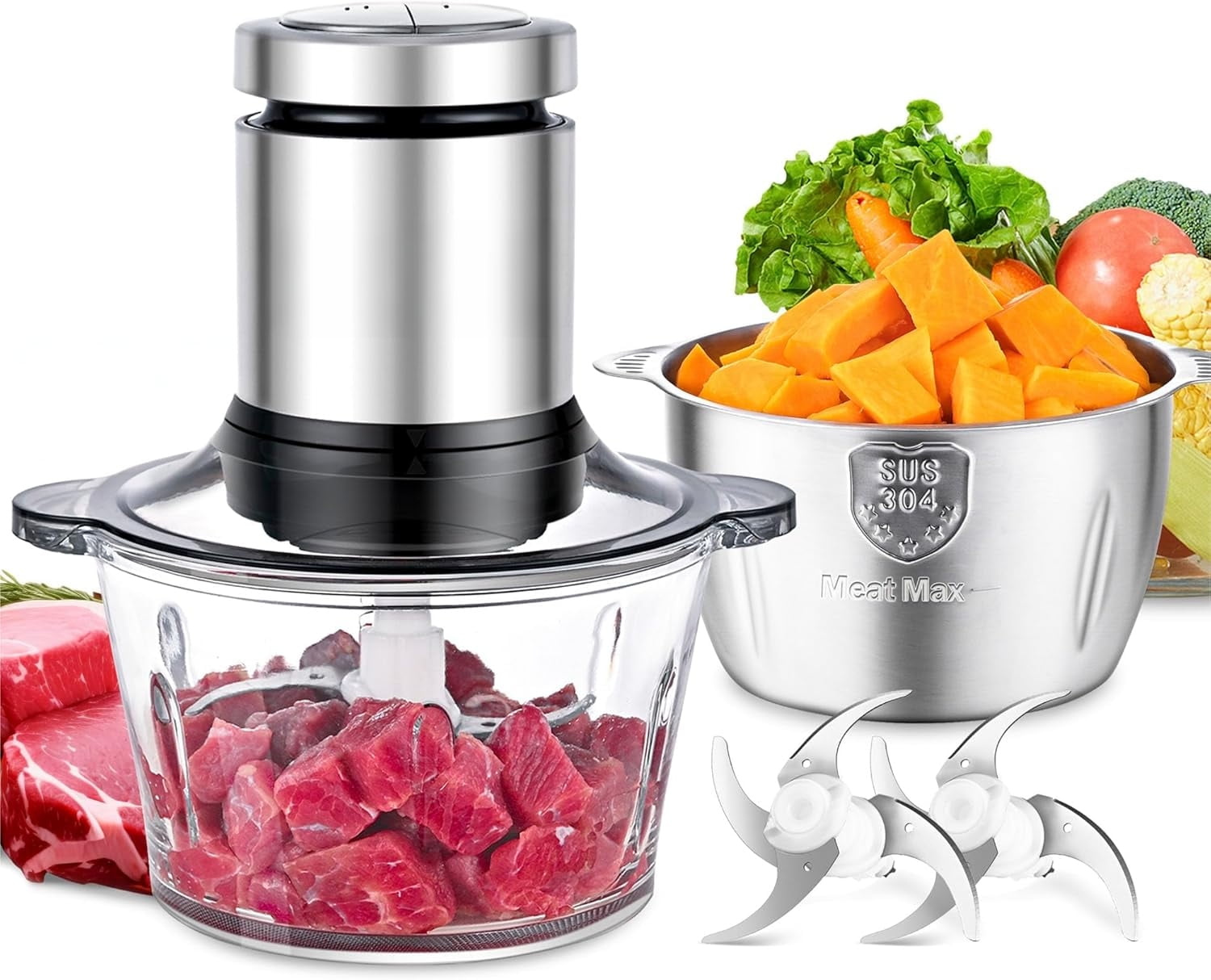 Food Processors,400W Powerful Motor Small Meat Grinder & Food Chopper ...