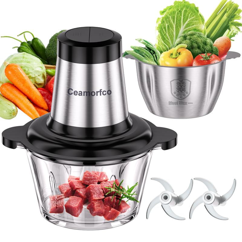 Food Processors, Electric Food Chopper with Meat Grinder & Vegetable Chopper - 2 Bowls (8 Cup+8 ...