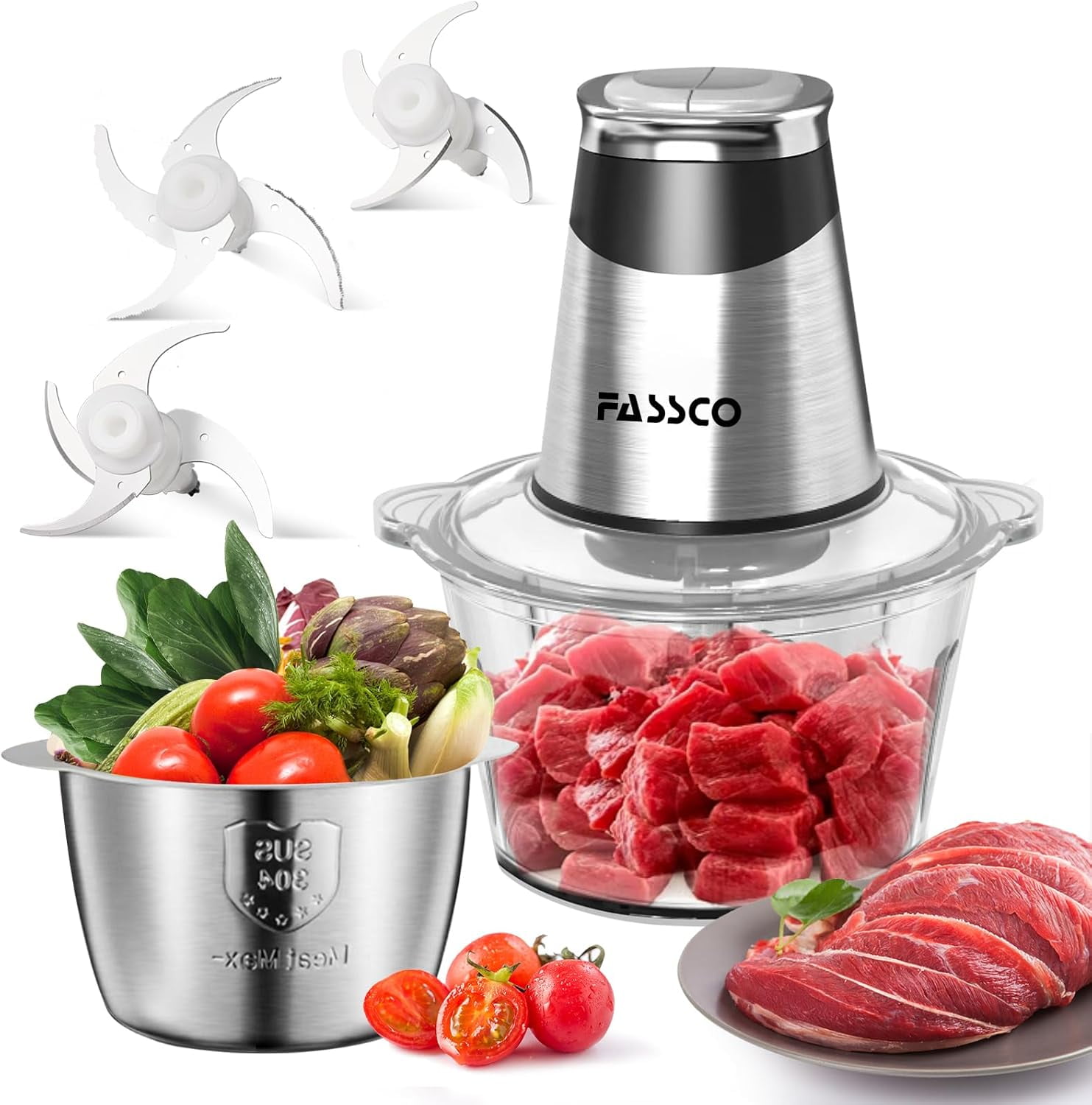 Food Processors, Electric food Chopper, Meat Grinder with 2 Bowls (8 ...