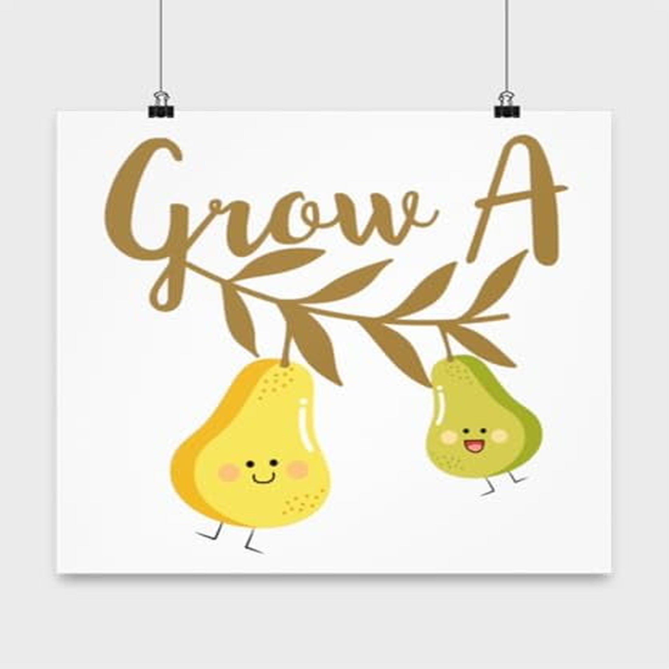 Food Pun Poster, Grow A Pear Tree, Fruit Wall Art Gift, White 13x13in ...