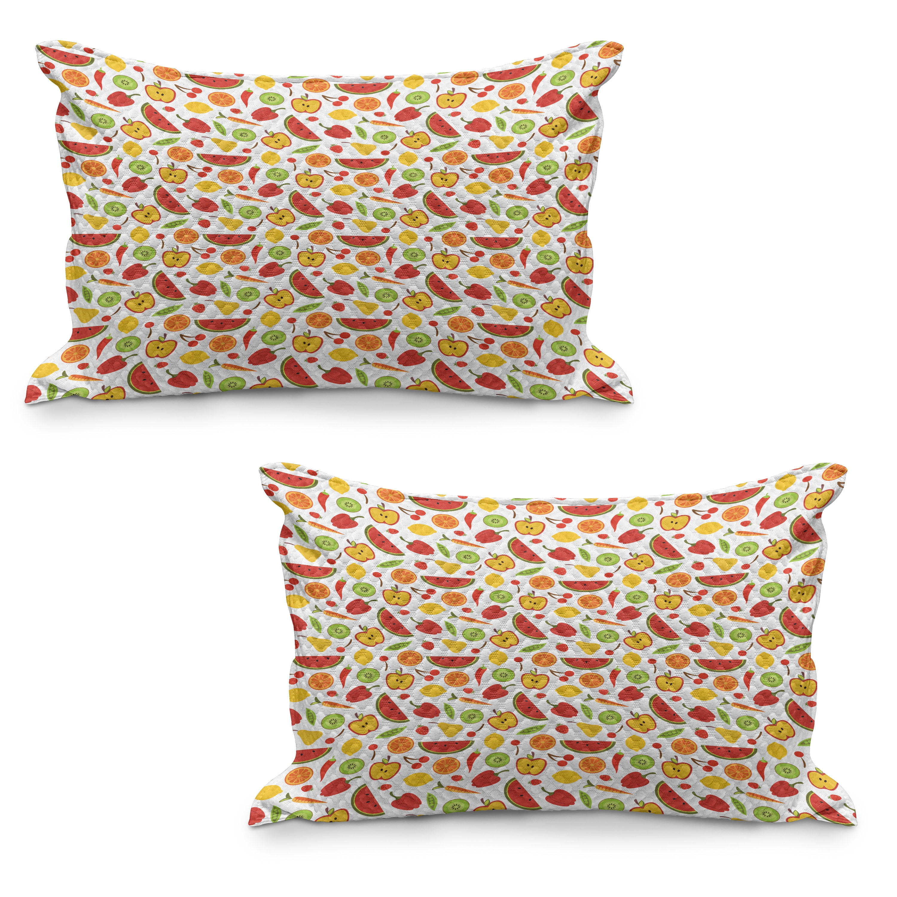 Food Quilted Pillowcover Set of 2, Cartoon Pattern of Pepper Apple ...