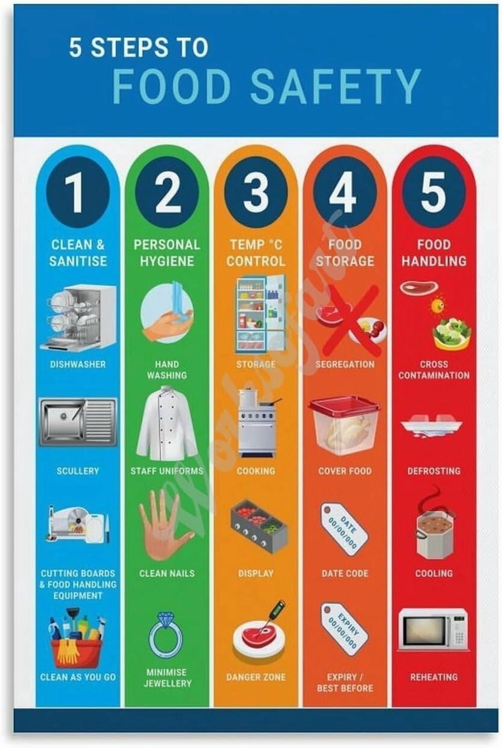 Food Safety And Sanitation Guide Poster Kitchen Hygiene Wall Decor Wall ...