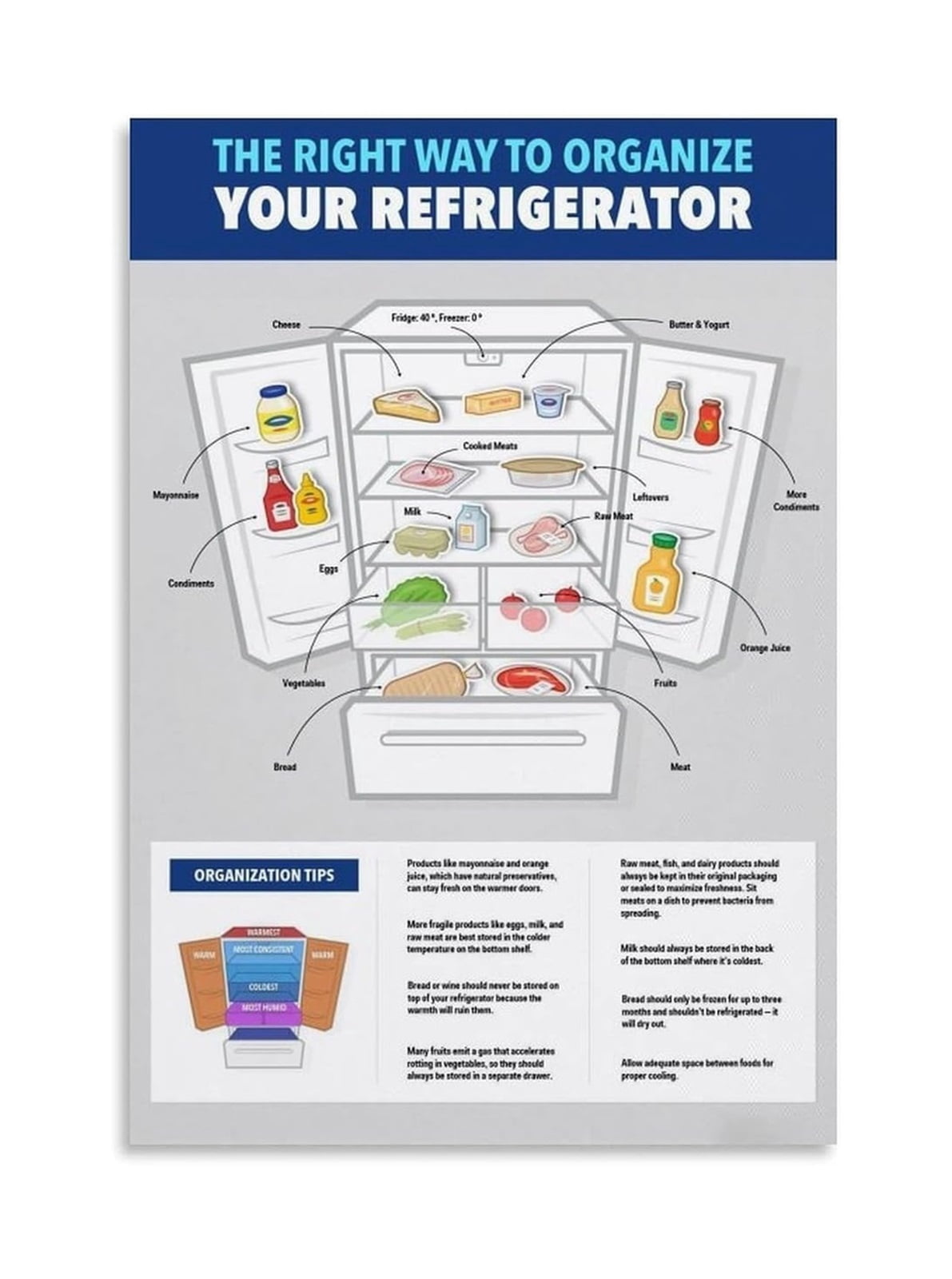 Food Safety Poster Refrigerator Organization Guide with FDA Guidelines ...