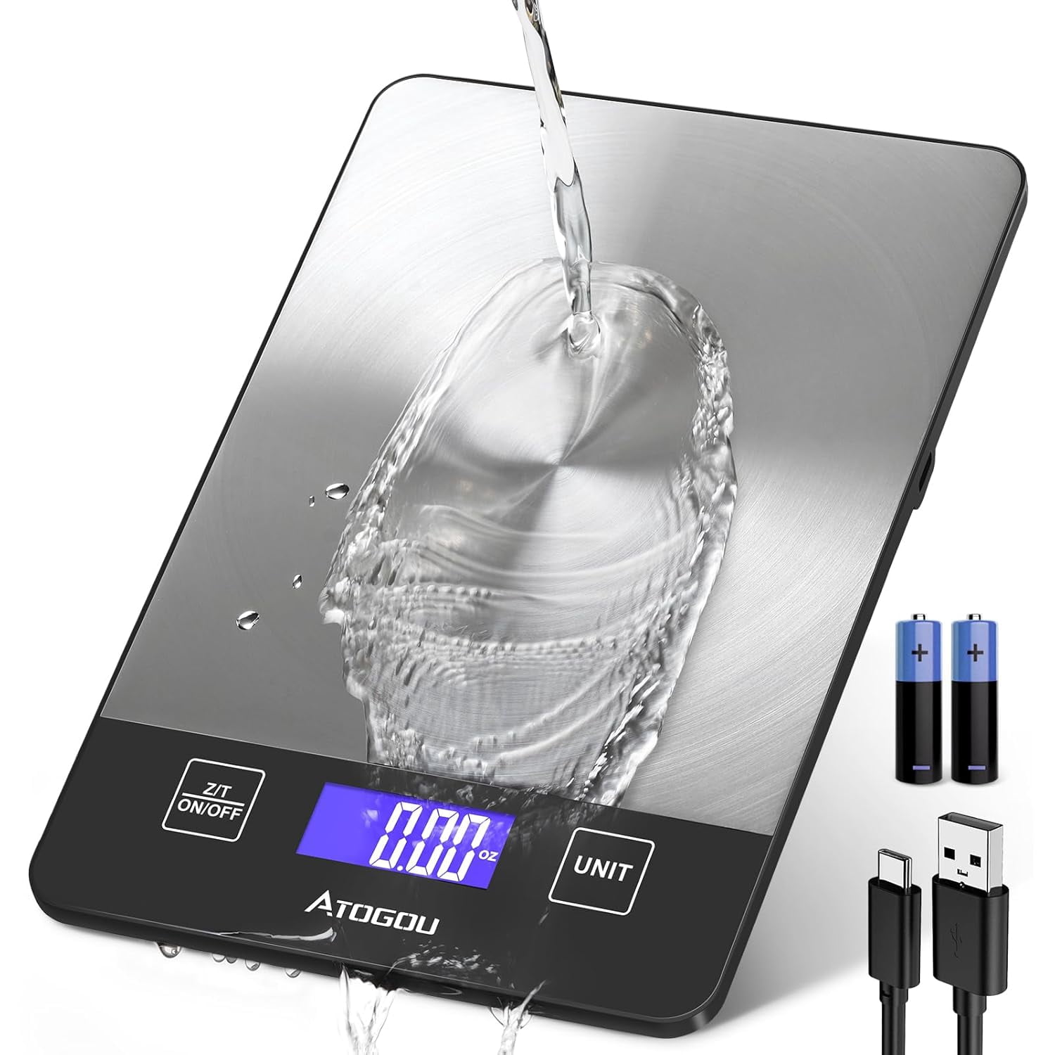 Food Scale, 33lb/15kg Rechargeable Kitchen Scale with Full-View Backlit ...