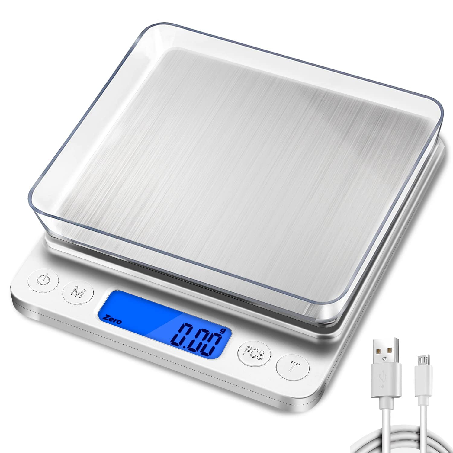 Food Scale. Rechargeable Kitchen Scale with Trays 3Kg/0.1G. Tare ...